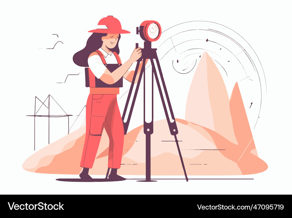 Happy female engineer in helmet and uniform using Vector Image