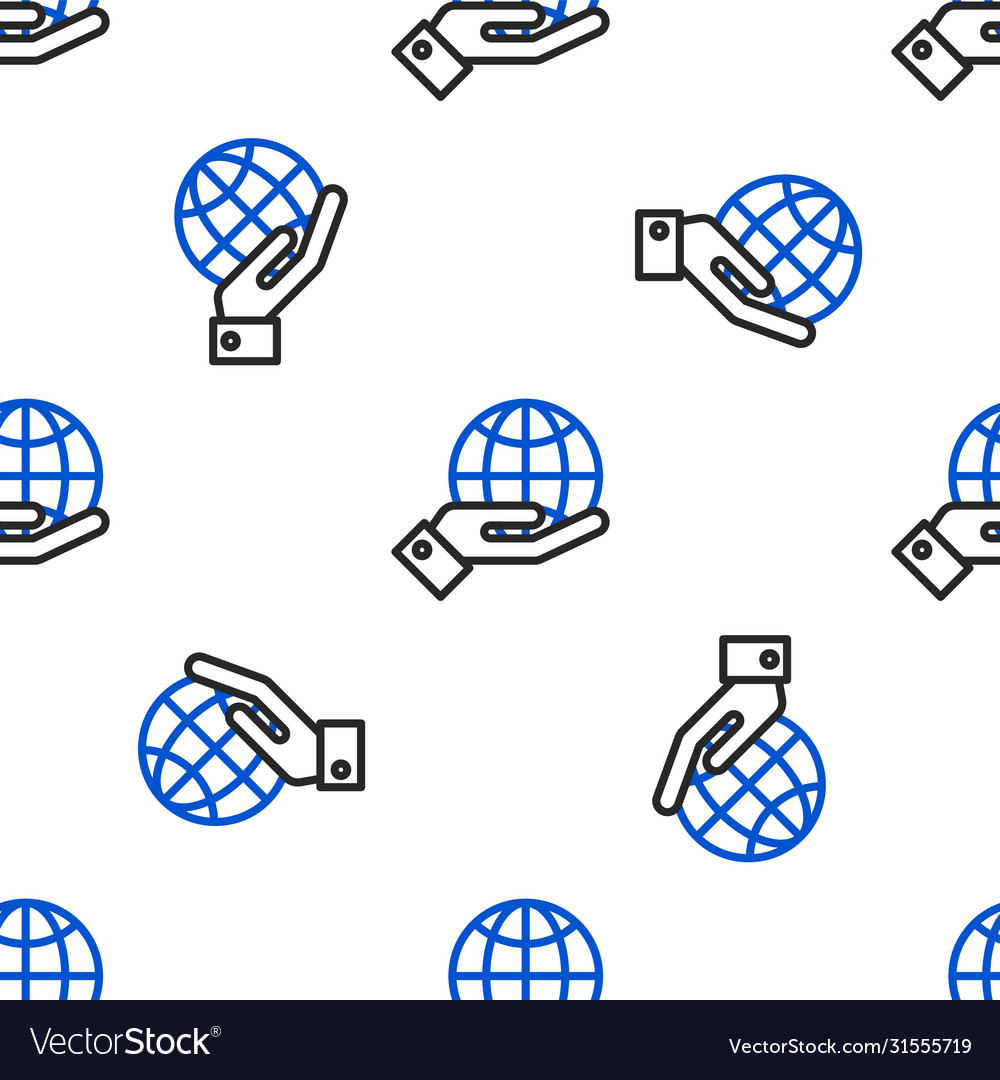 Line Human Hands Holding Earth Globe Icon Isolated