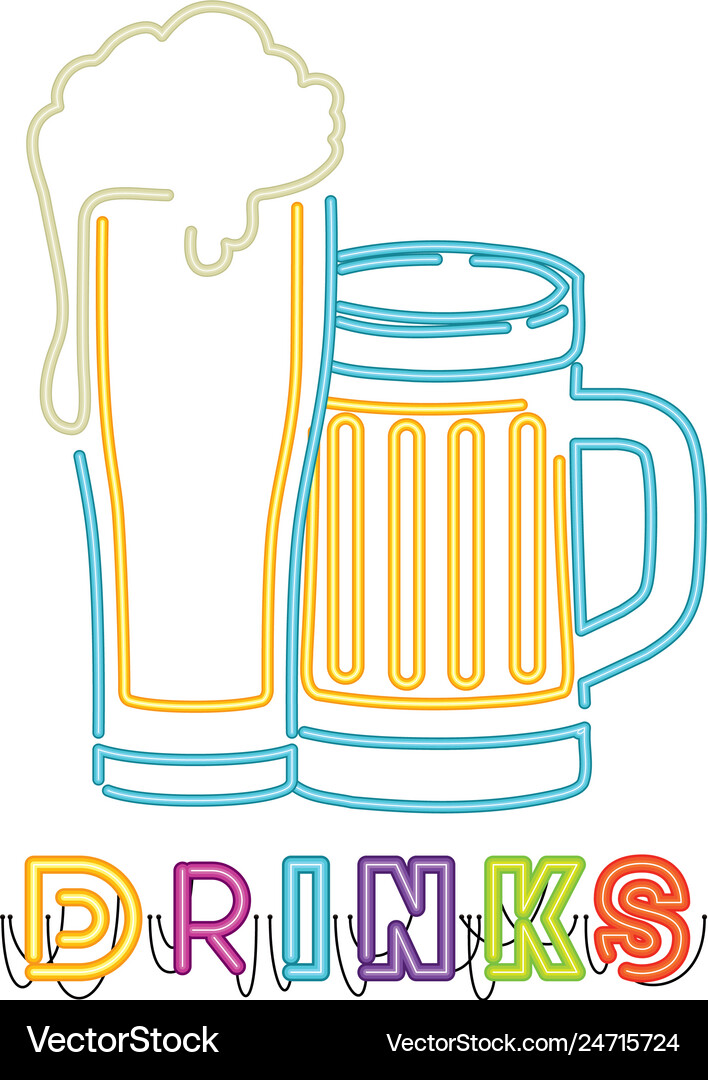 Glass with beer in neon light icon Royalty Free Vector Image