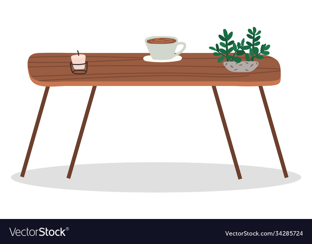 Wooden table with coffee cup plant in coffeehouse Vector Image Wooden table with coffee cup plant in coffeehouse Vector Image