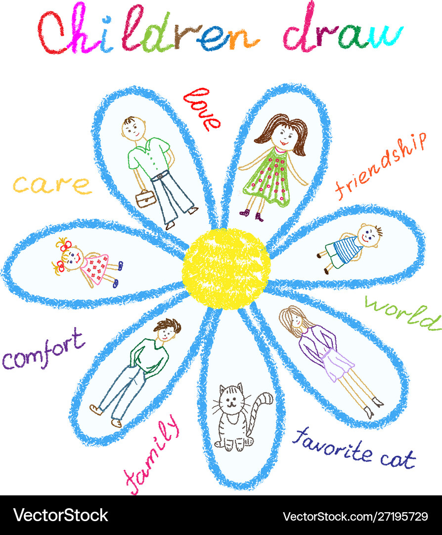 Children s drawing with colored pencils Royalty Free Vector