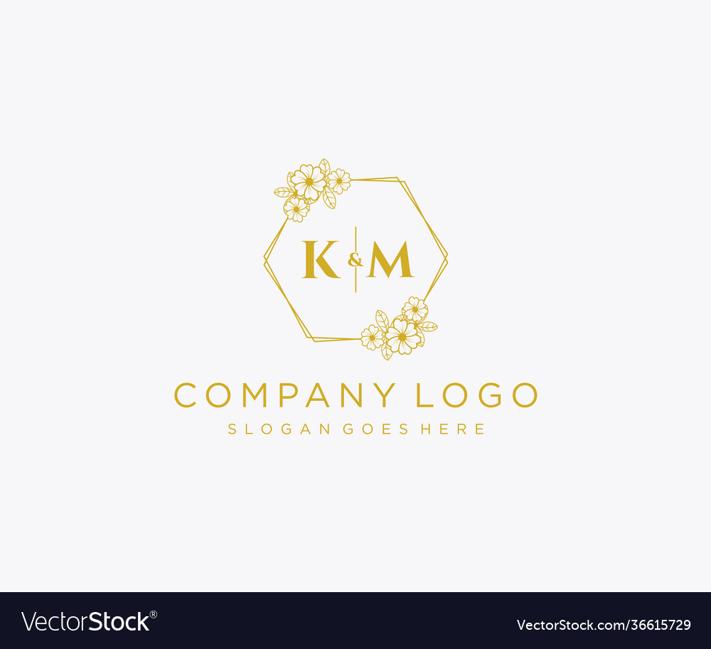 Initial km letters decorative luxury wedding logo Vector Image