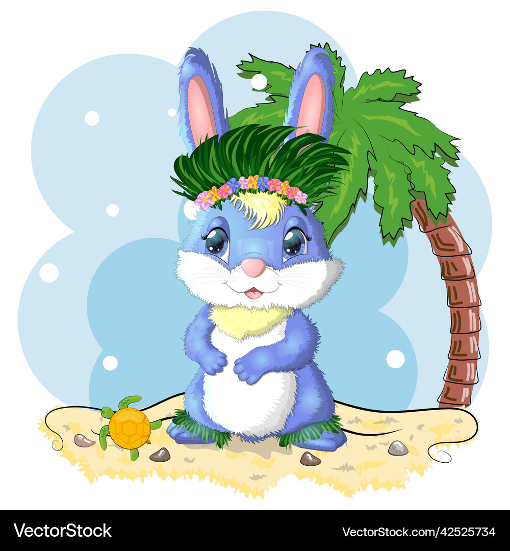 Cute rabbit hare in hawaiian clothes dancing hula Vector Image