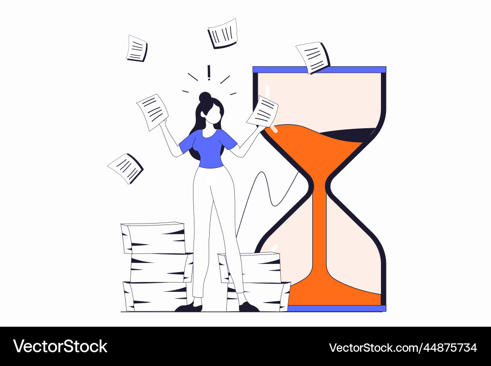 Deadline concept with people scene in flat outline