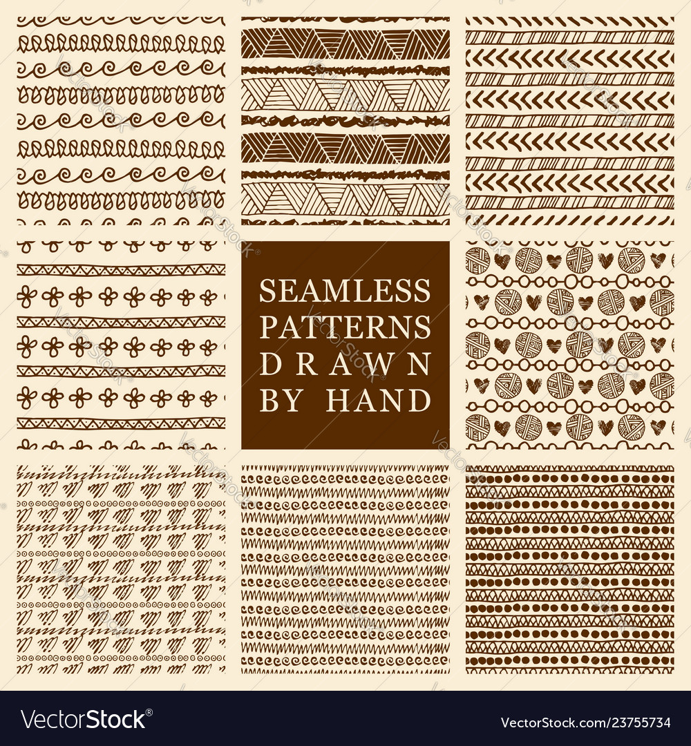 Set of hand drawn seamless patterns Royalty Free Vector