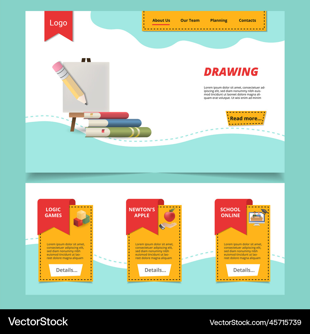 Drawing flat landing page website template logic Vector Image