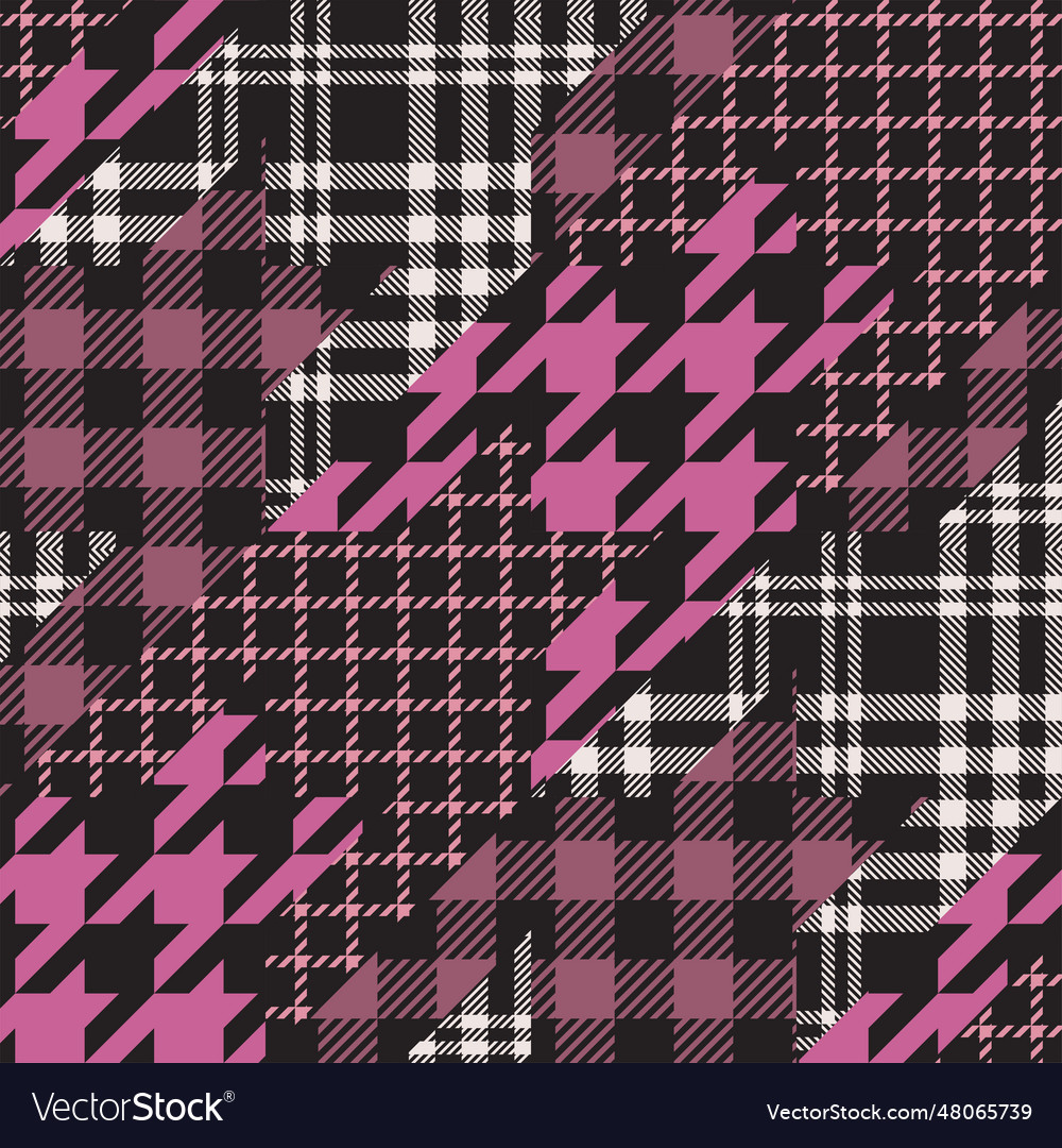 Houndstooth pattern patchwork in pink and black Vector Image