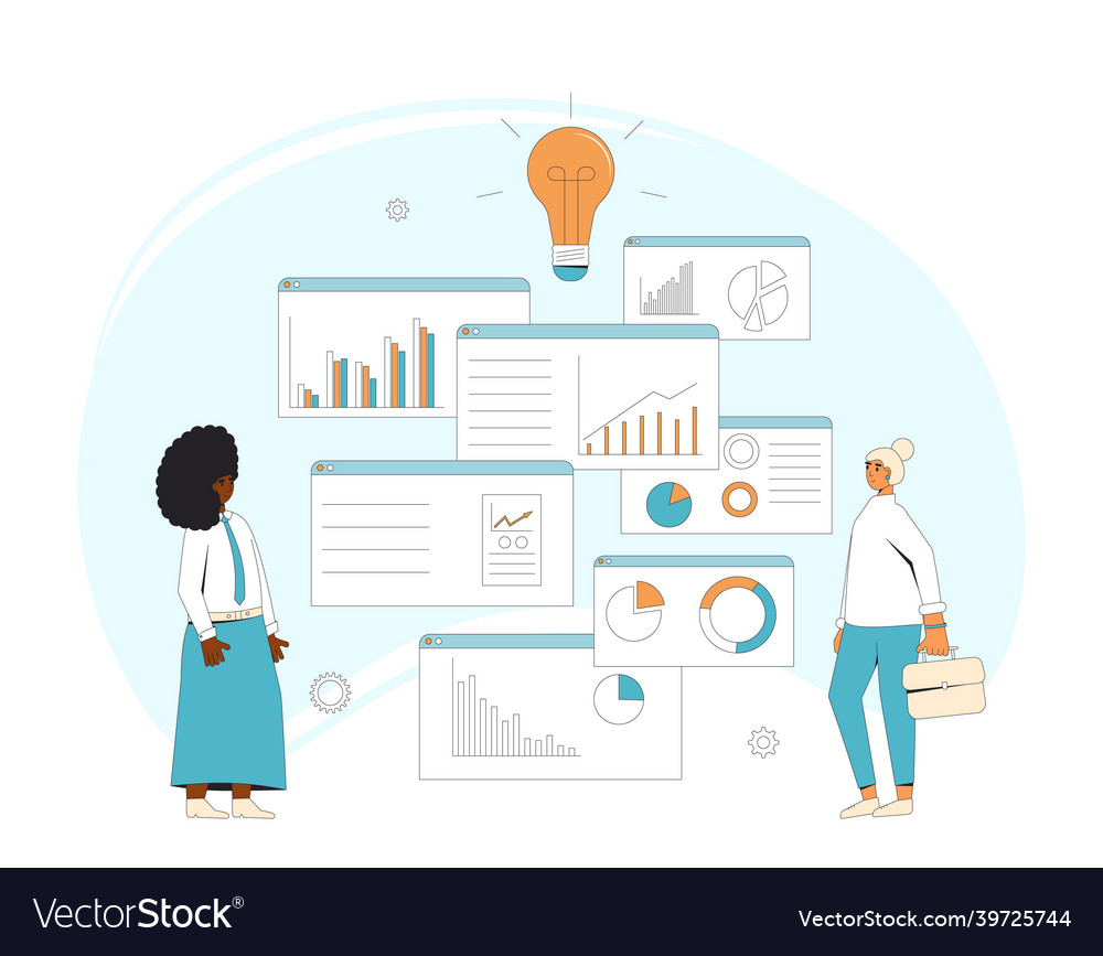 Business analysis concept managers with schemes Vector Image
