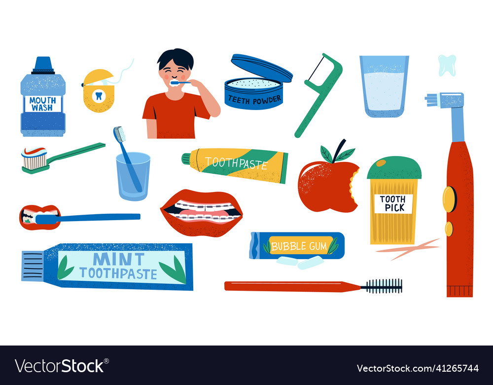 Dental care doodle teeth and oral hygiene Vector Image