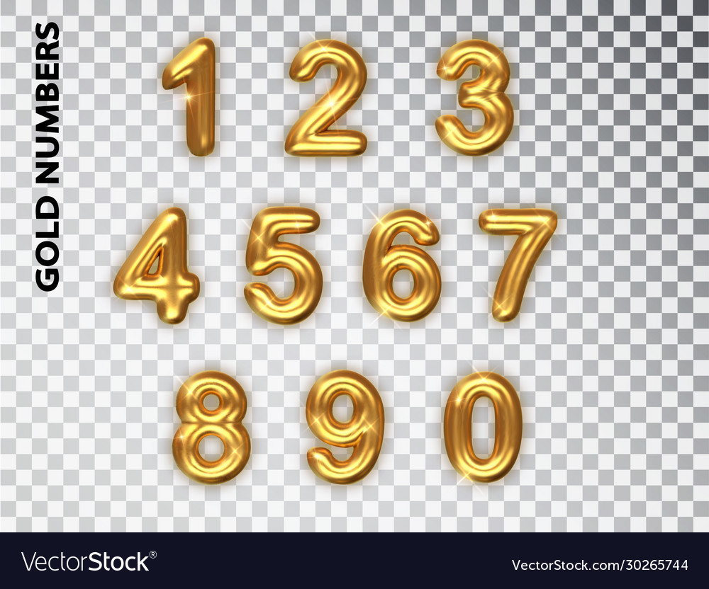Golden numbers set isolated realistic gold shiny Vector Image