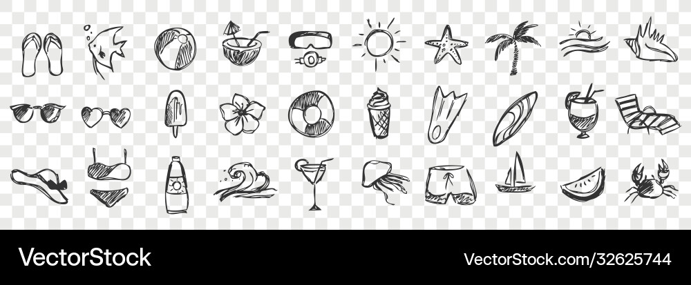 Hand drawn summer symbols doodle set Royalty Free Vector