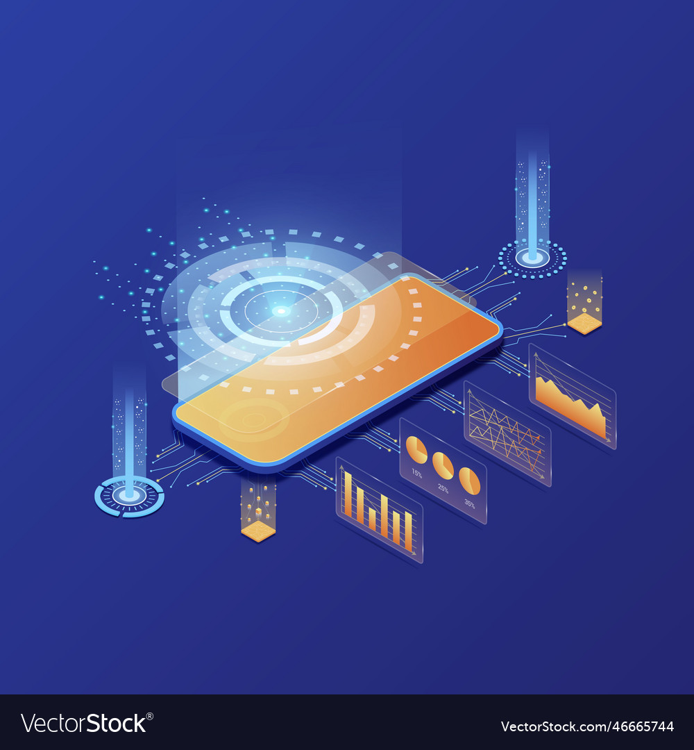 Technology isometric concept smartphone Royalty Free Vector Technology isometric concept smartphone Royalty Free Vector