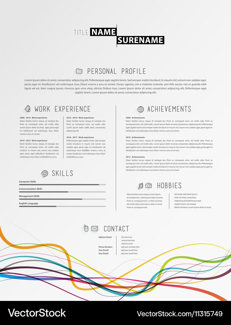Creative simple cv template with colorful lines Vector Image