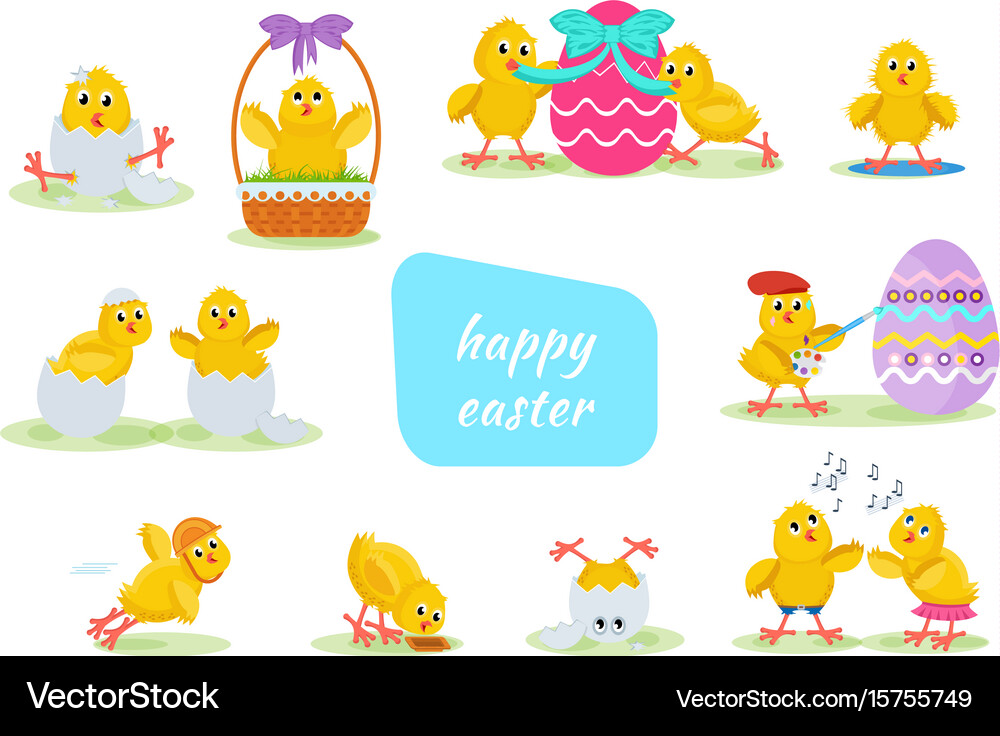 Lovely chickens have fun celebrate in easter Vector Image