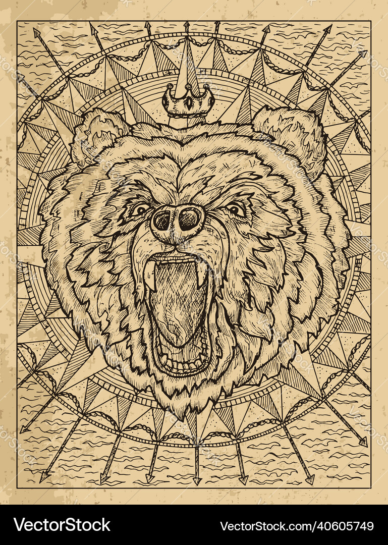 Old textured of emblem with head bear Royalty Free Vector