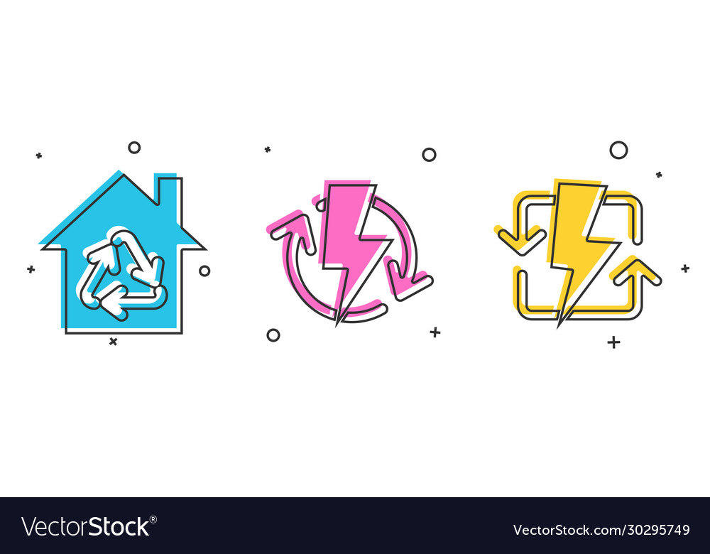 Set eco house with recycling symbol recharging Vector Image