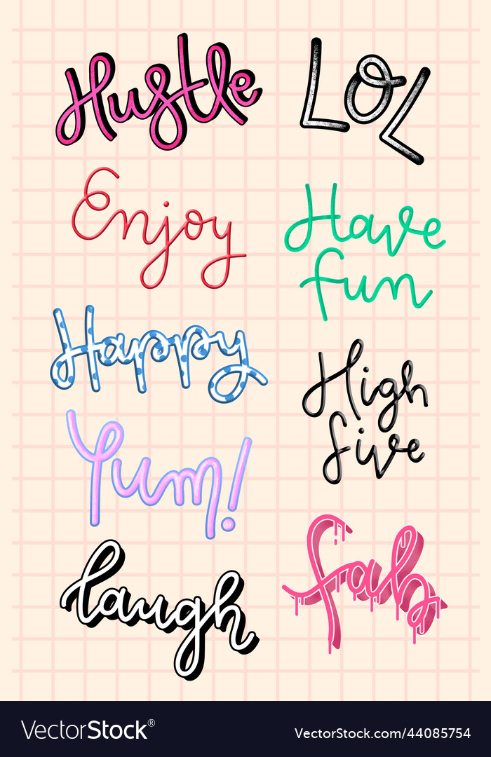 Doodle cursive fun words typography Royalty Free Vector