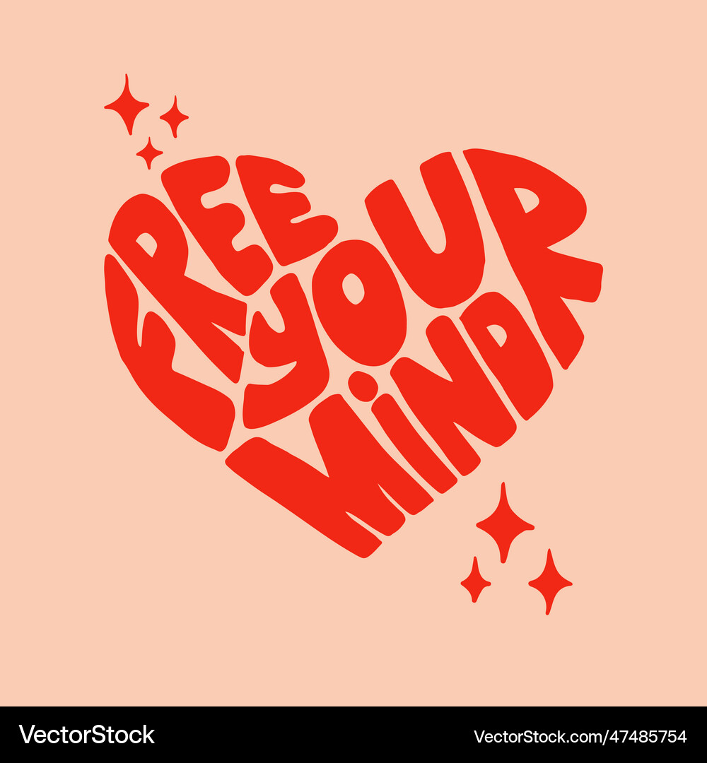 Groovy retro typographic composition in heart Vector Image