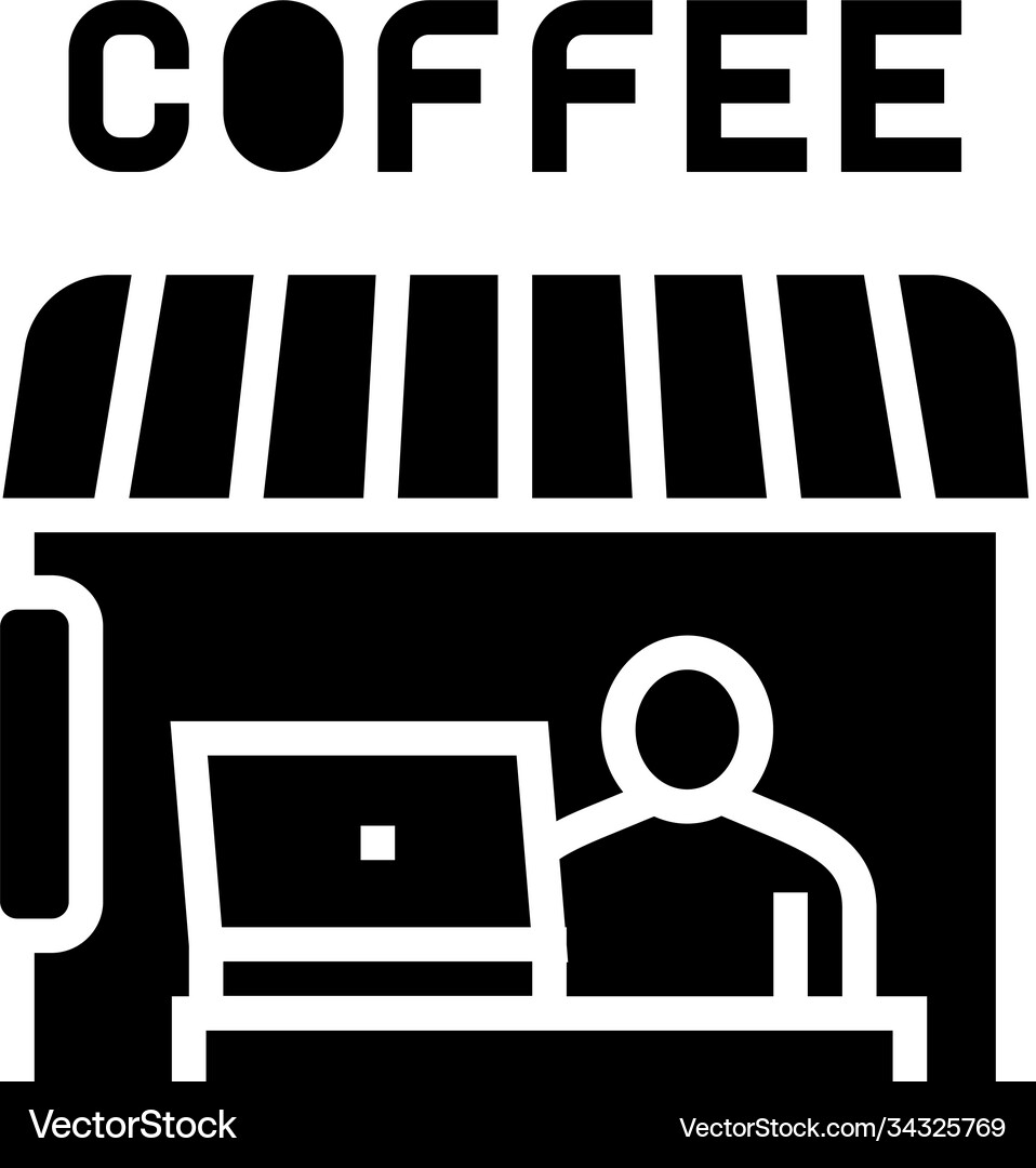 Remote working in cafeteria glyph icon Royalty Free Vector