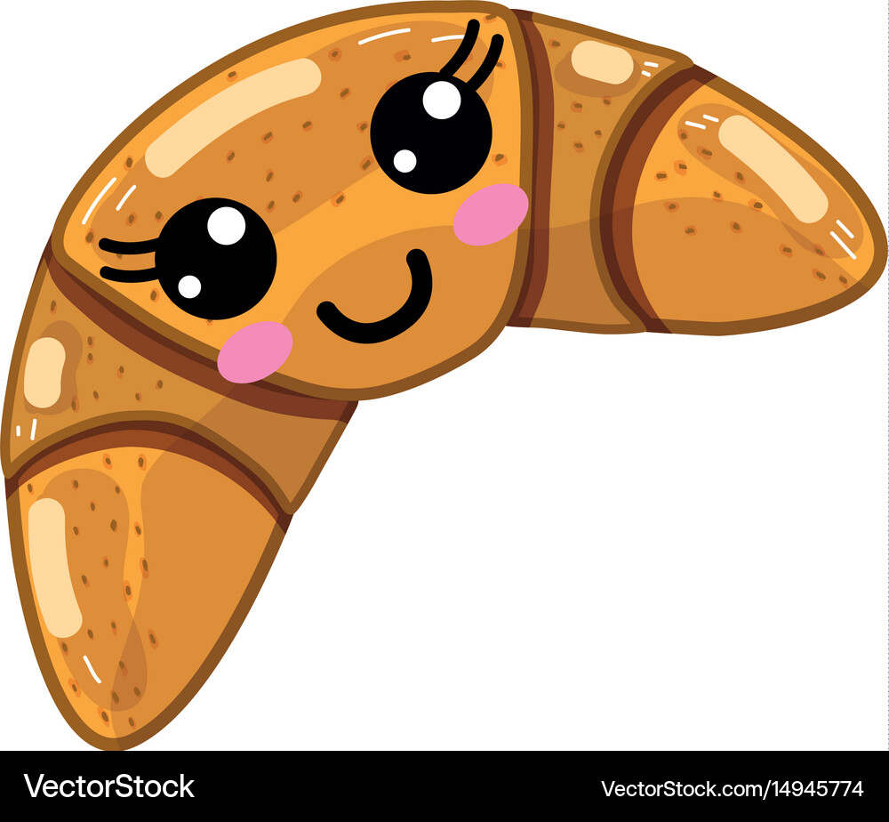 Kawaii cute happy croissant bread Royalty Free Vector Image