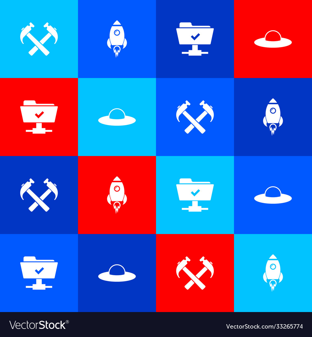 Set two crossed hammers rocket ship with fire Vector Image Set two crossed hammers rocket ship with fire Vector Image