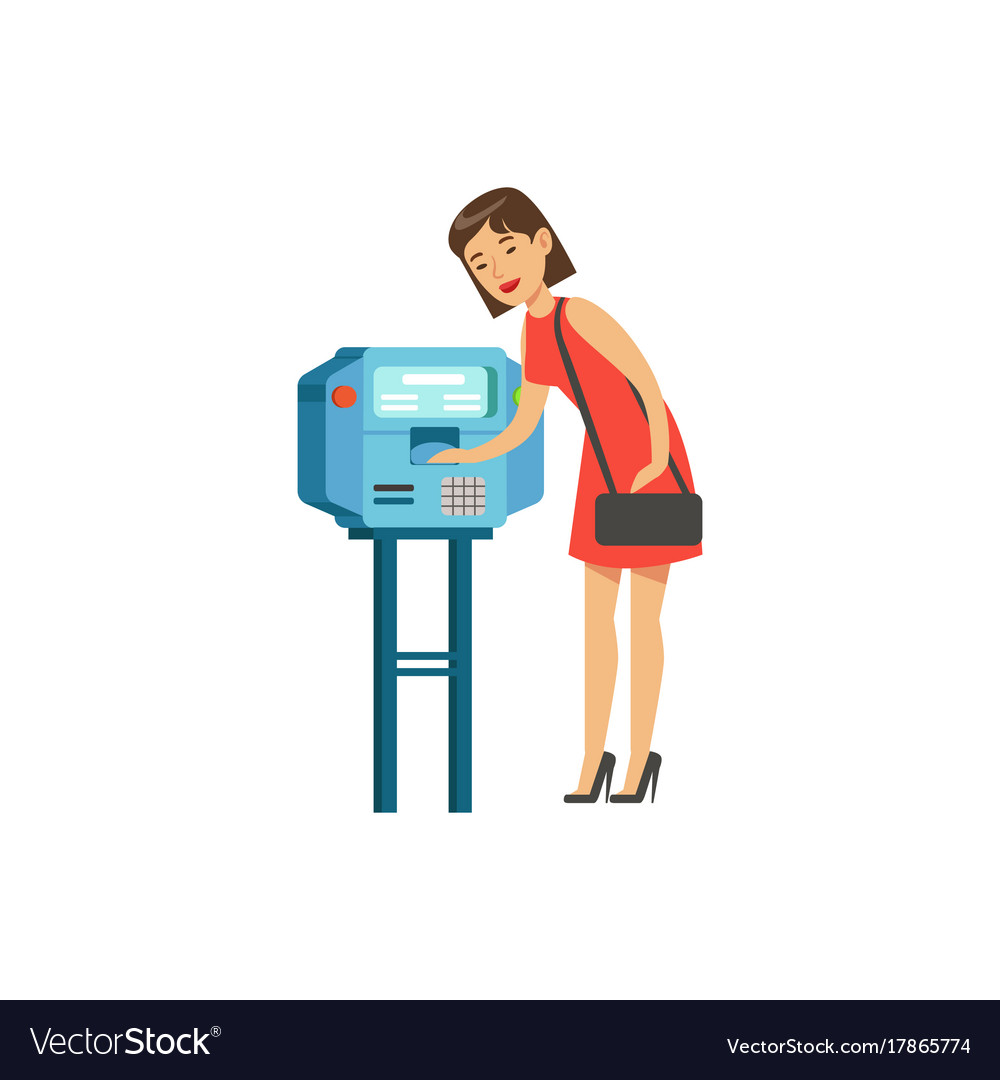 Woman using automatic vending machine people Vector Image Woman using automatic vending machine people Vector Image
