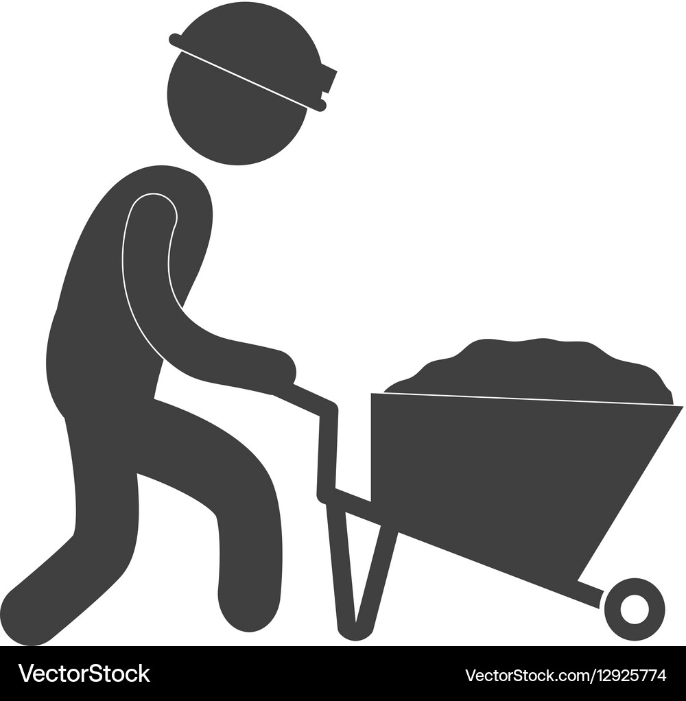 Worker pushing wheelbarrow mine work figure Vector Image