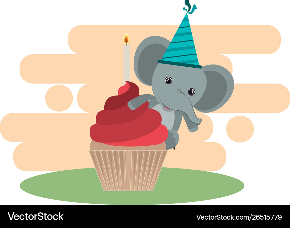 Cute elephant with cake happy birthday Royalty Free Vector