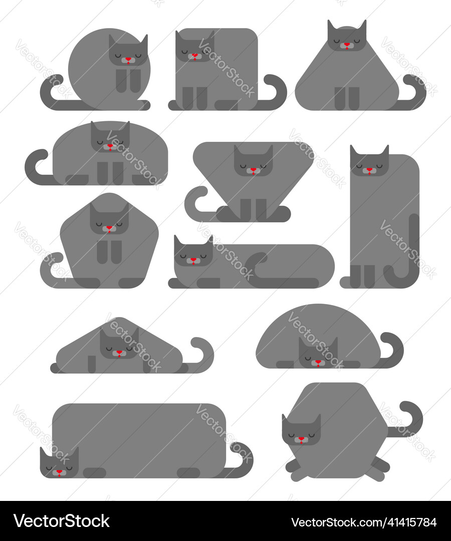 Geometric cat set square and round cats Royalty Free Vector