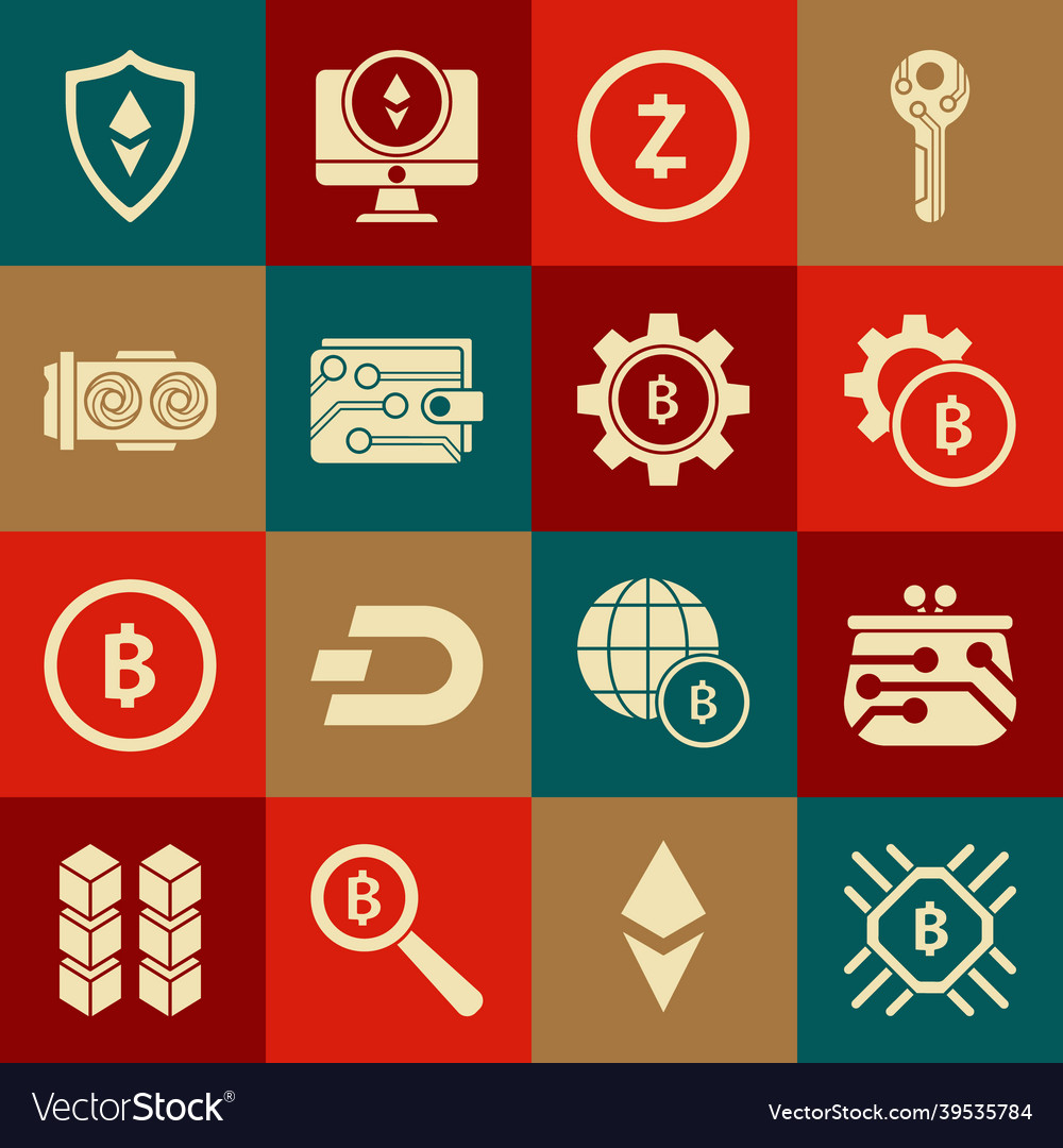 Set cpu mining farm cryptocurrency wallet coin Vector Image