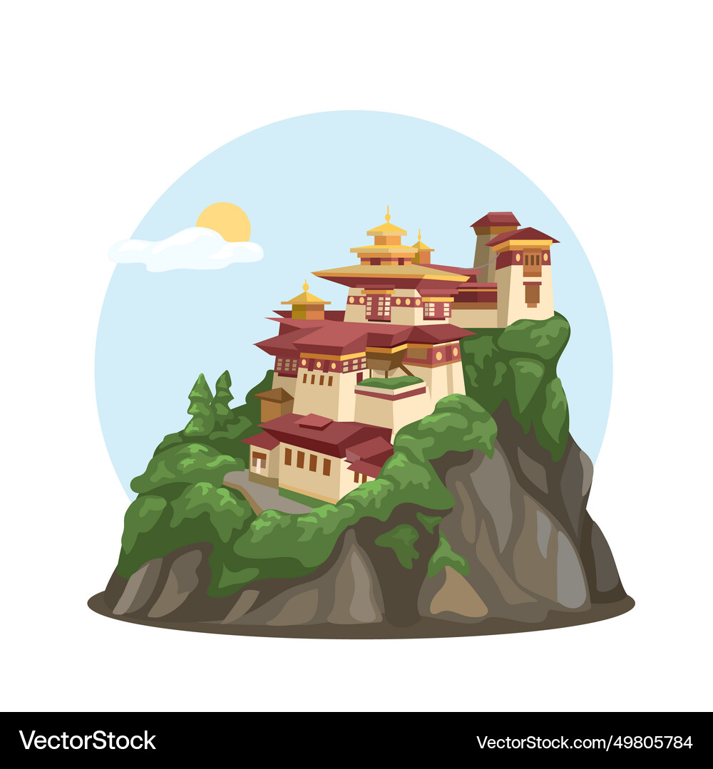 Temple on mountain cartoon Royalty Free Vector Image