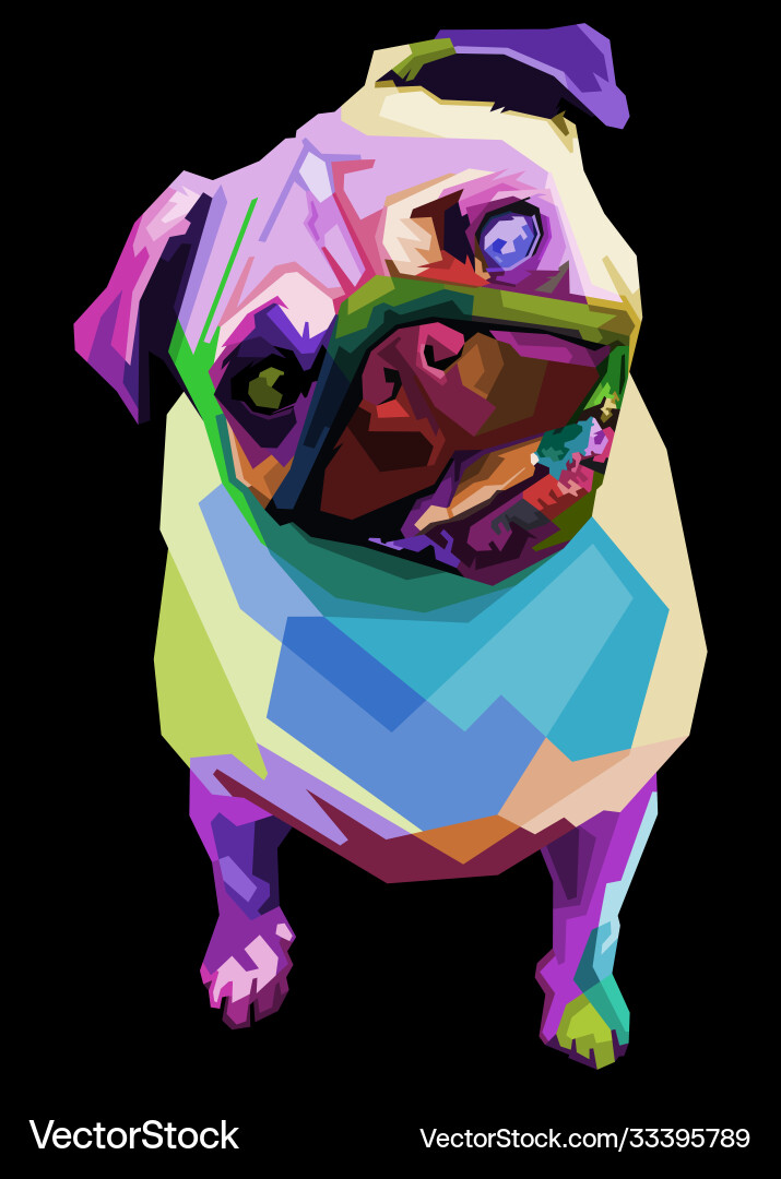 Cute pug on geometric pop art style abstract Vector Image
