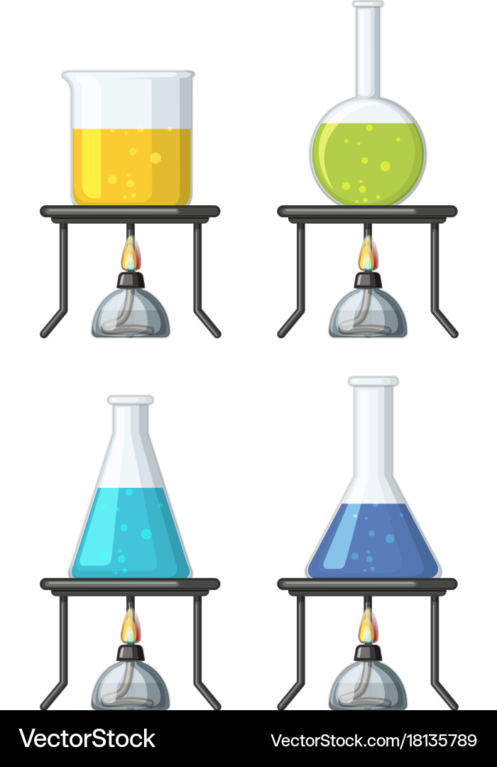 Four beakers with colorful liquid Royalty Free Vector Image