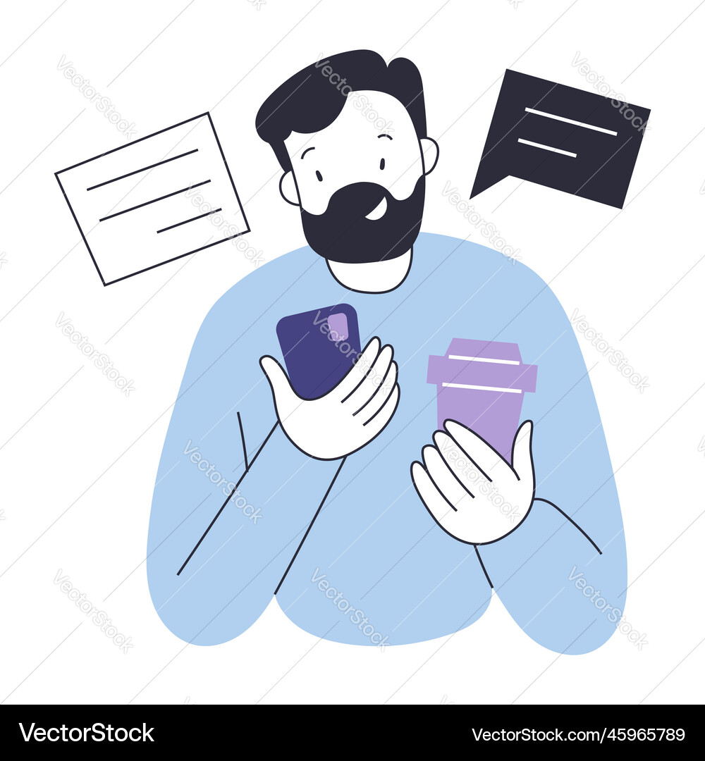 Smiling young man with beard holding a coffee Vector Image
