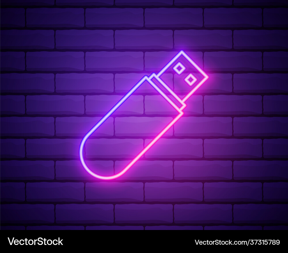 Usb flash driver neon glow icon simple thin line Vector Image