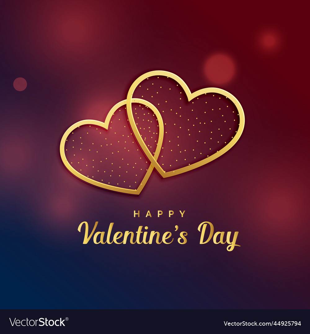 Two golden hearts love valentines day design Vector Image