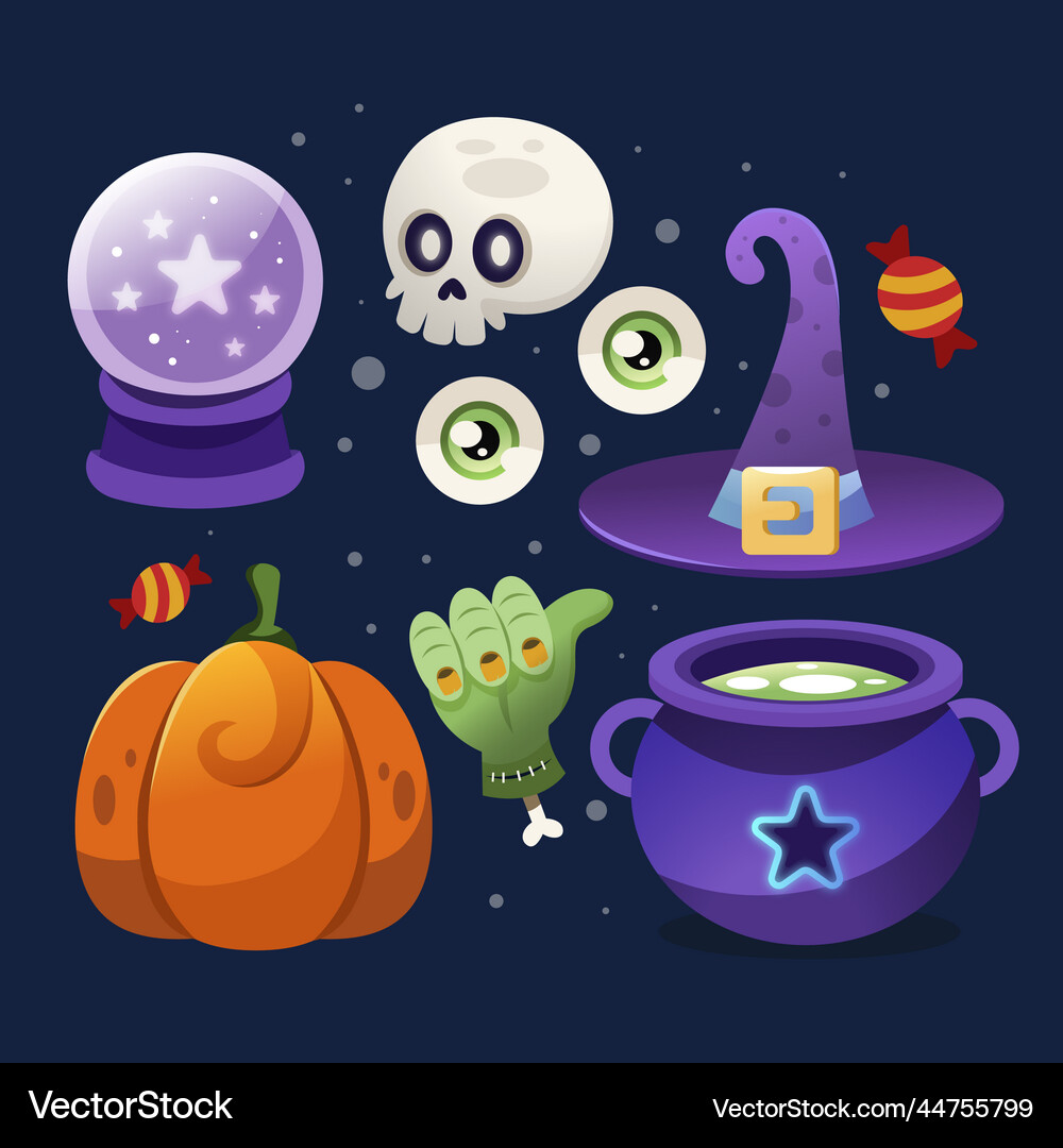 Gradient halloween elements collection design Vector Image