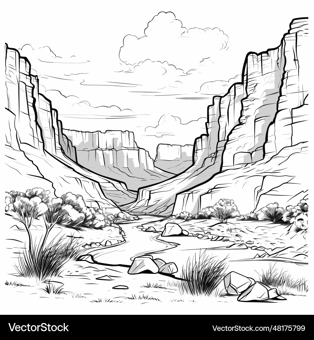 Grand canyon canyon hand-drawn comic Royalty Free Vector