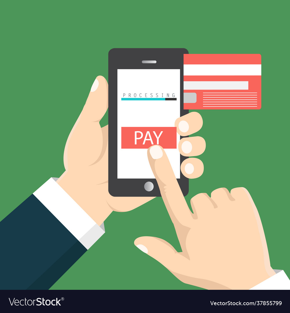 Mobile payment concept hand holding a phone Vector Image