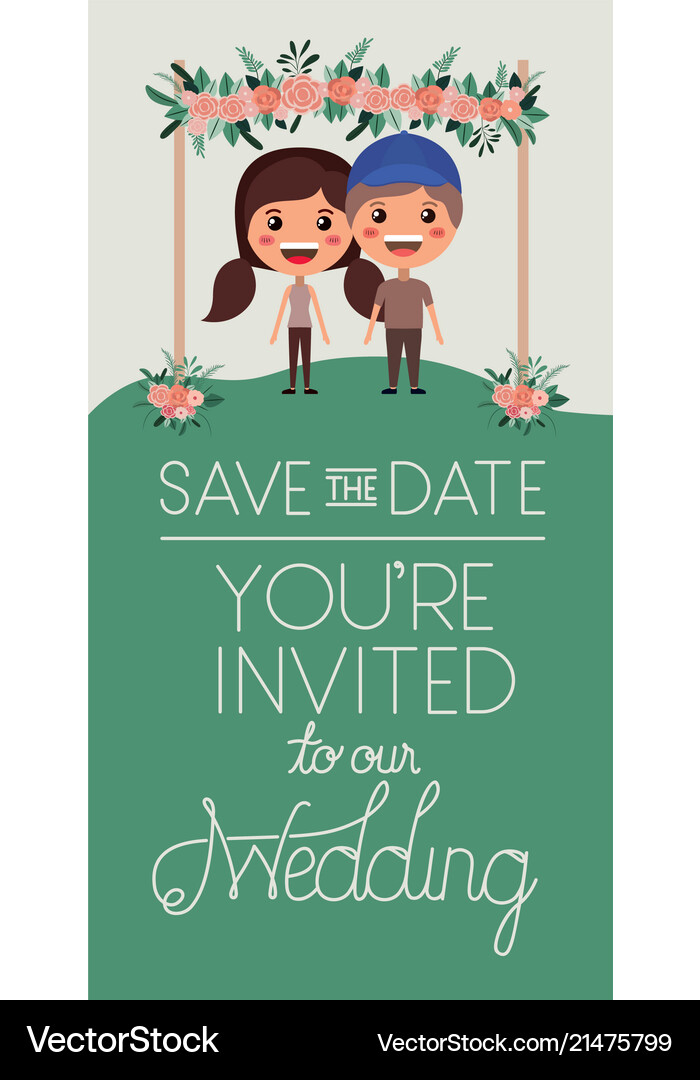 Wedding invitation card with couple characters Vector Image
