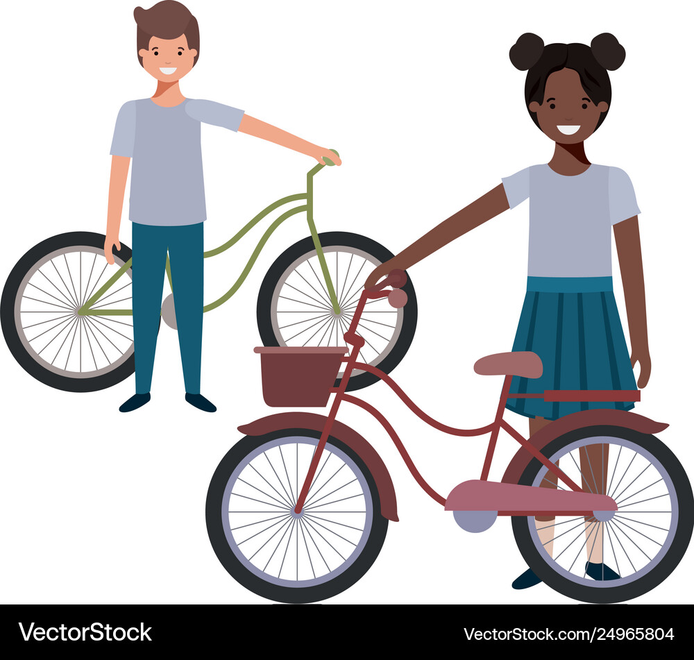 Children with bicycle avatar character Royalty Free Vector