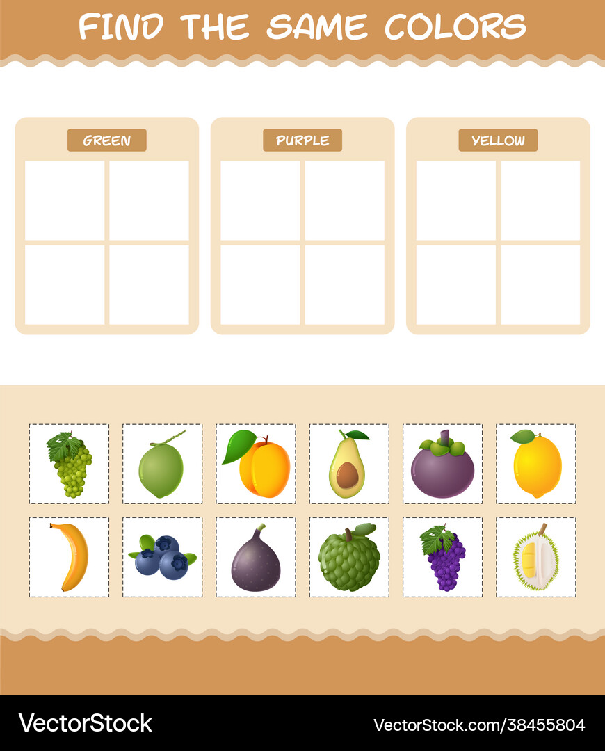 Find same colors fruits searching Royalty Free Vector Image