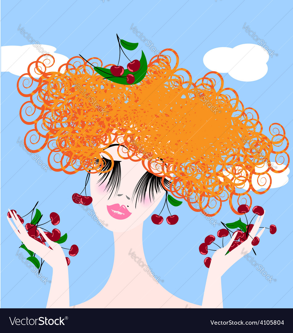 Girl And Cherry Royalty Free Vector Image Vectorstock