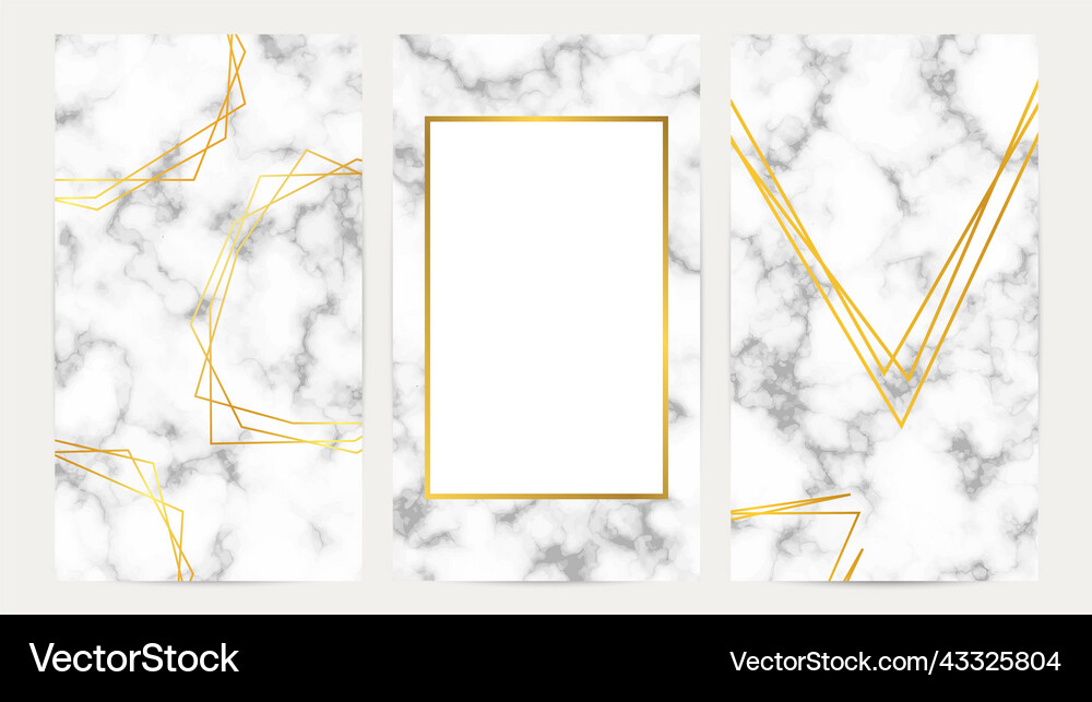 Golden geometric frames on marble texture Vector Image