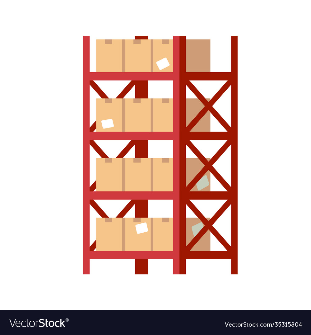 Warehouse shelves with boxes red metal rack Vector Image
