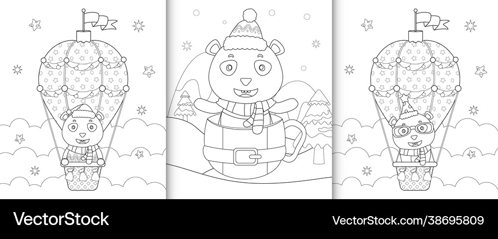 Coloring book with cute panda christmas characters