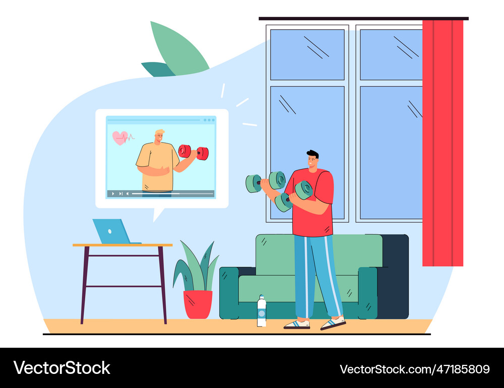 Man training with trainer online at home Vector Image