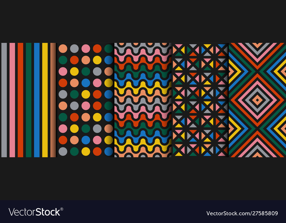 Set bright colorful seamless geometric Royalty Free Vector