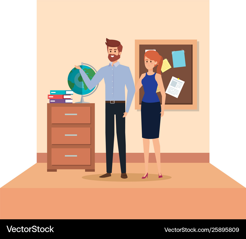Teachers couple in school classroom Royalty Free Vector