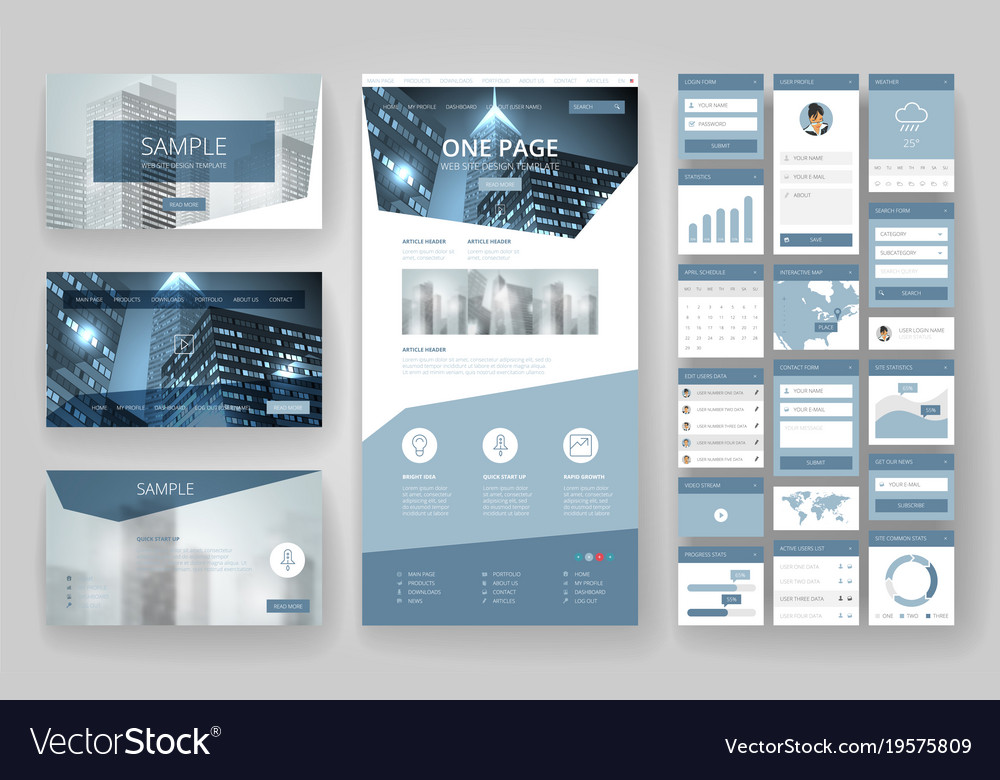 Website design template and interface elements Vector Image